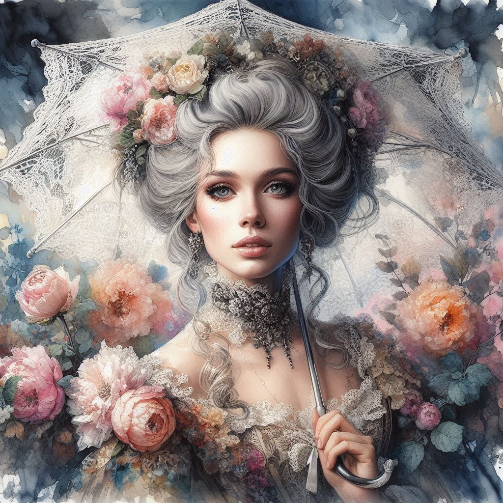 Rococo woman - umbrella - AI Generated Artwork - NightCafe Creator