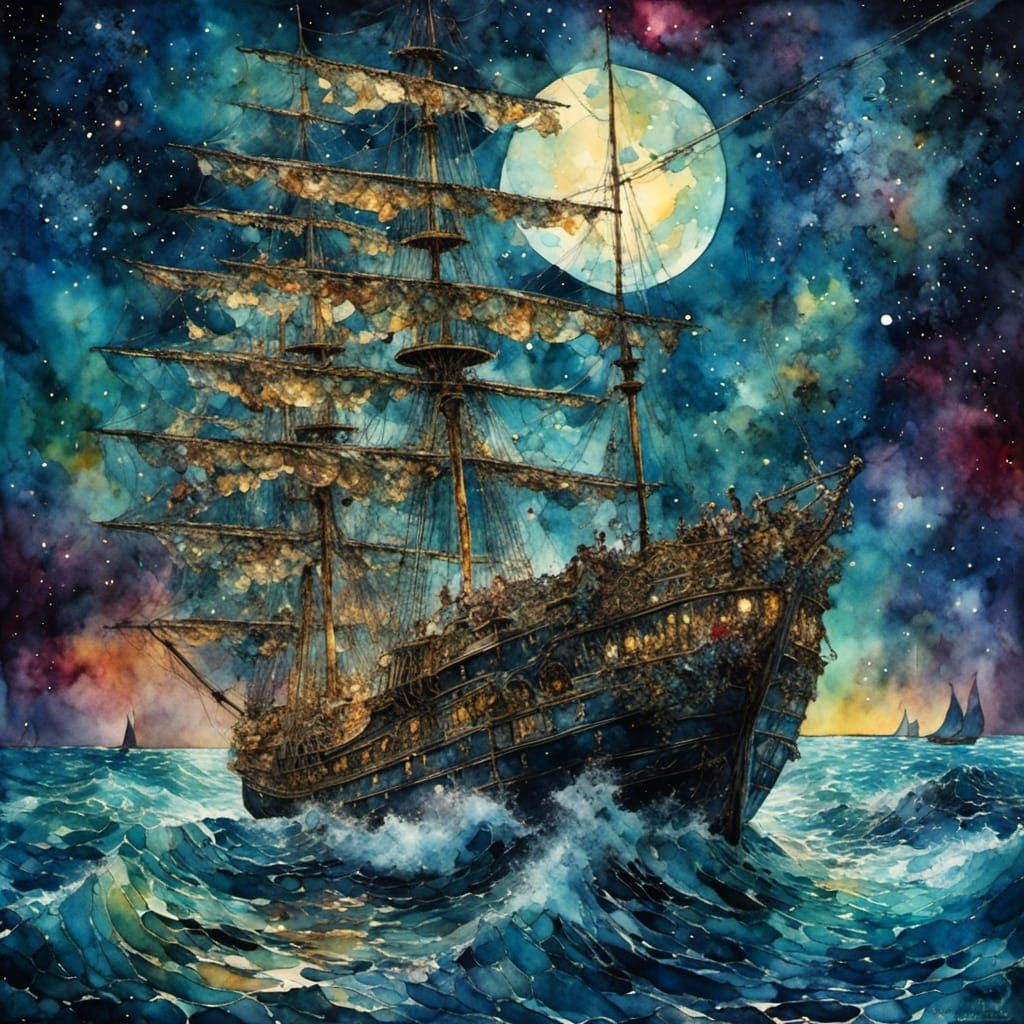 Midnight ocean's dance - AI Generated Artwork - NightCafe Creator