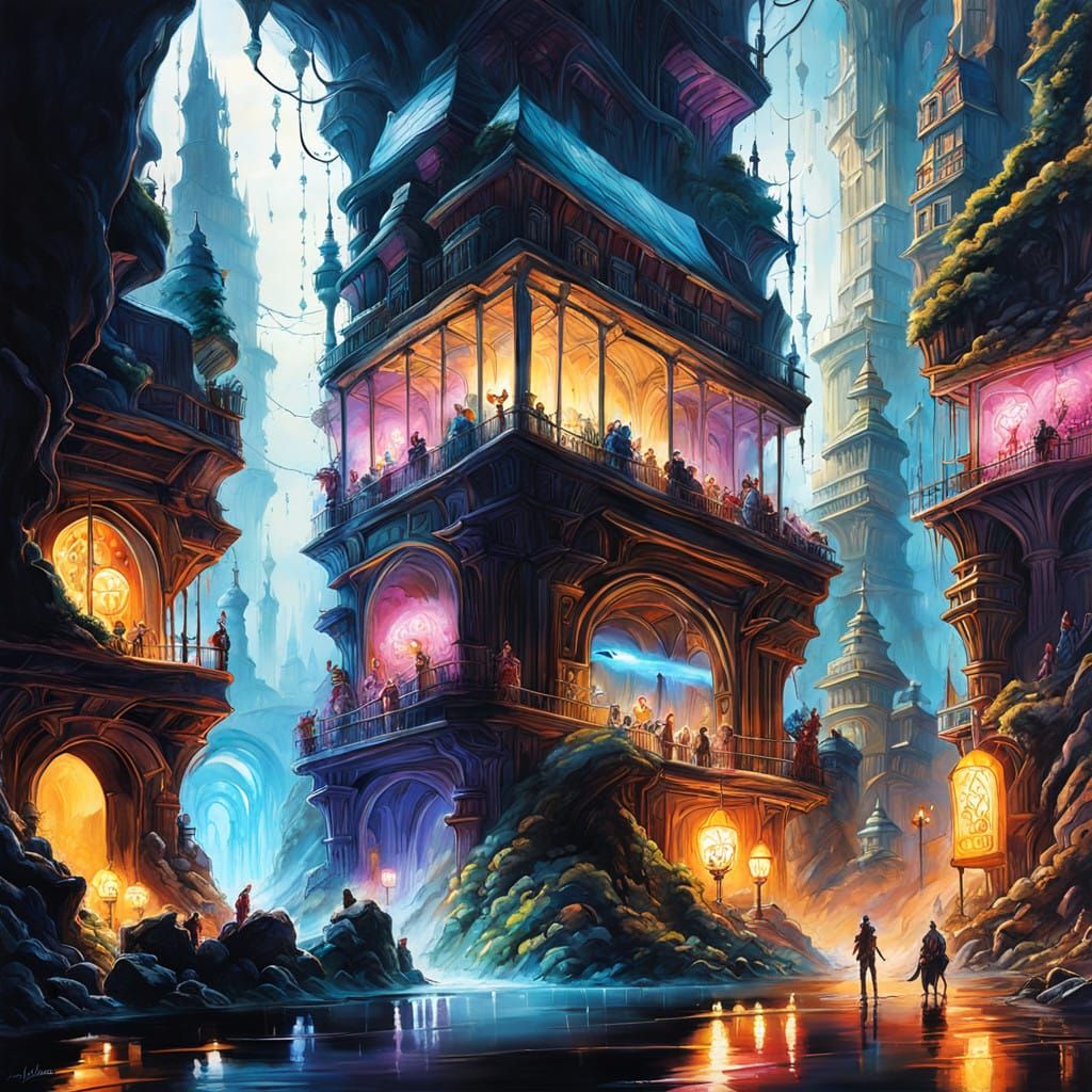 Underground tower - Vibrant Underground Metropolis in Dark F...