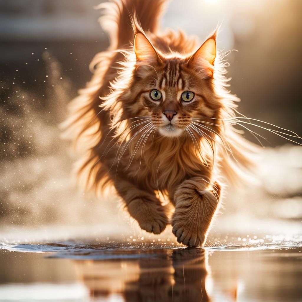 A cat running through a puddle - AI Generated Artwork - NightCafe Creator
