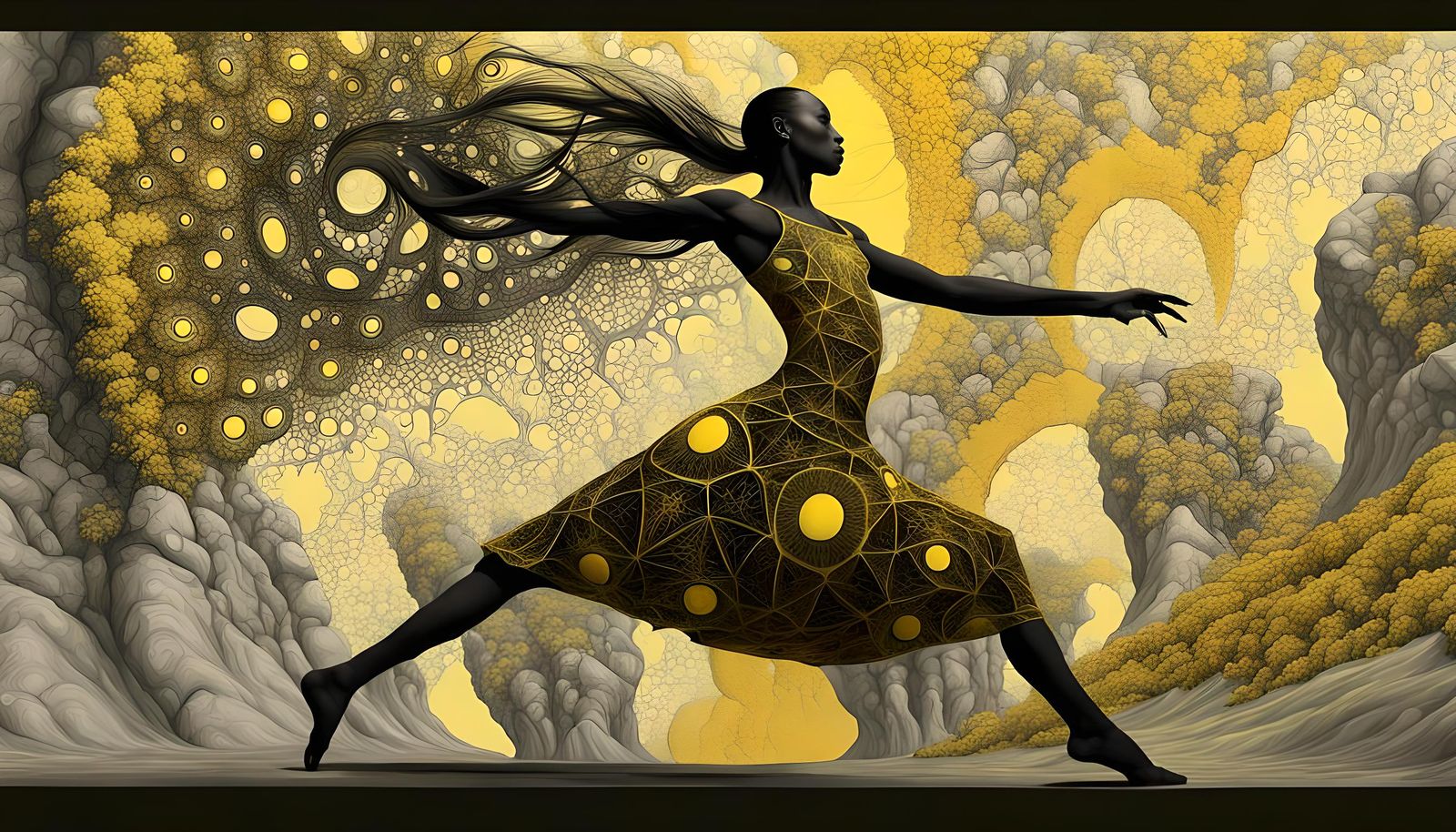dancer, fractal based surreal and grotesque, yellow rock - AI Generated ...