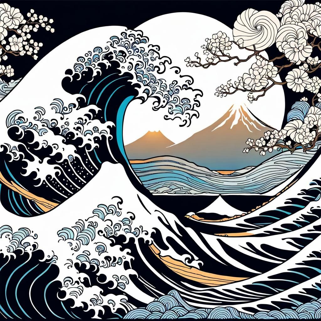 The Great Wave off Kanagawa in Zentangle Style 2