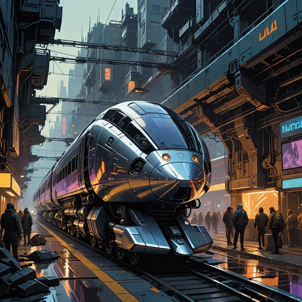 Sleek Futuristic Train Blends Dystopian Cityscape ... - AI Art