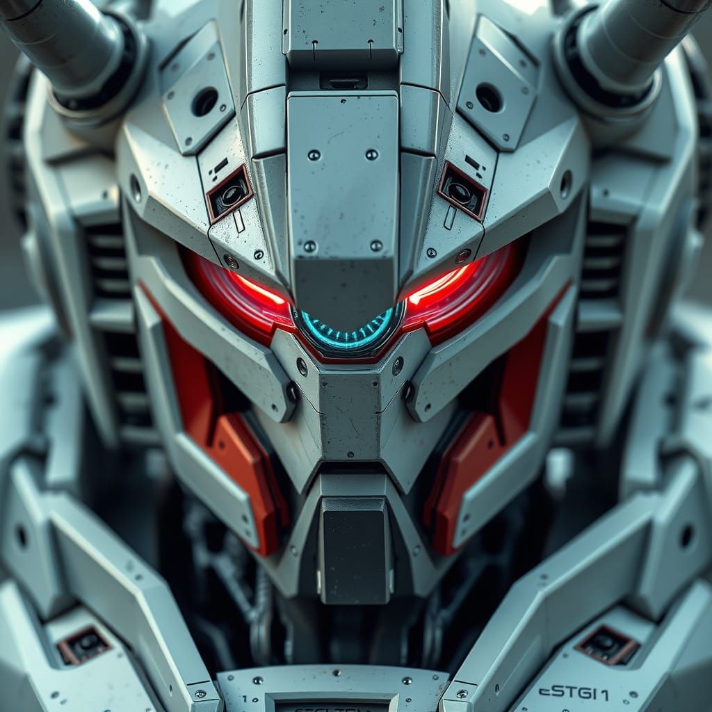Detailed Robot Battle Mech Face Close-up - AI Art