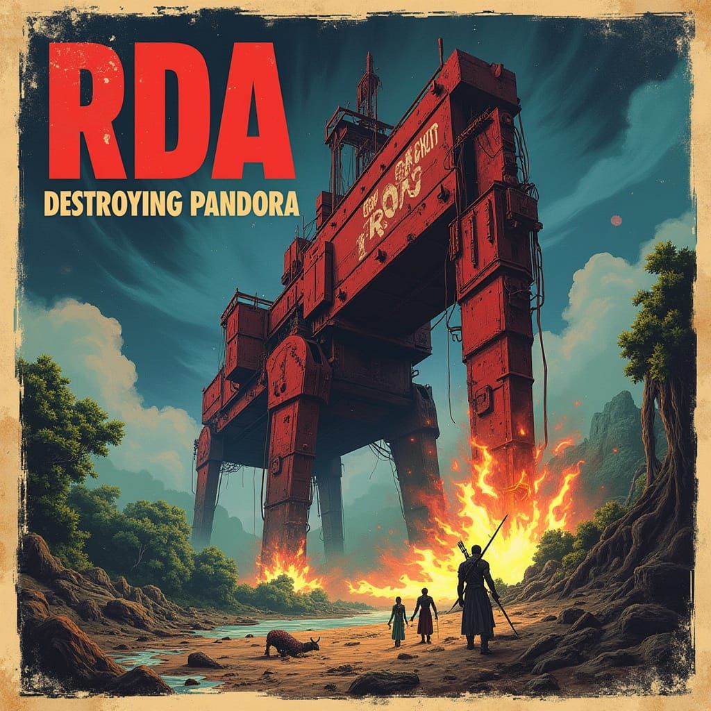 Vintage-Style Poster: RDA's Destruction of Pandora - AI Art
