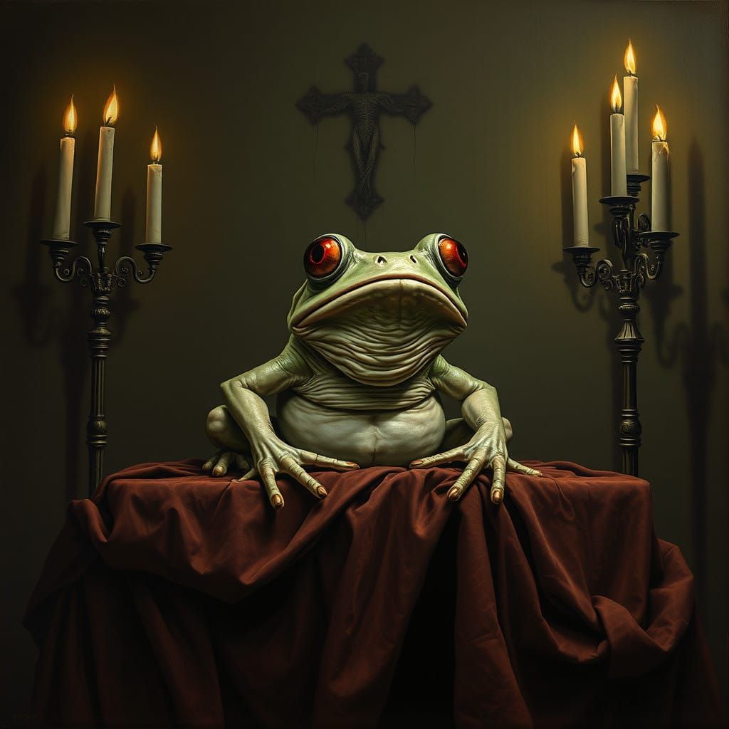 Grotesque Frog in Dark, Gothic Horror Scene - AI Art