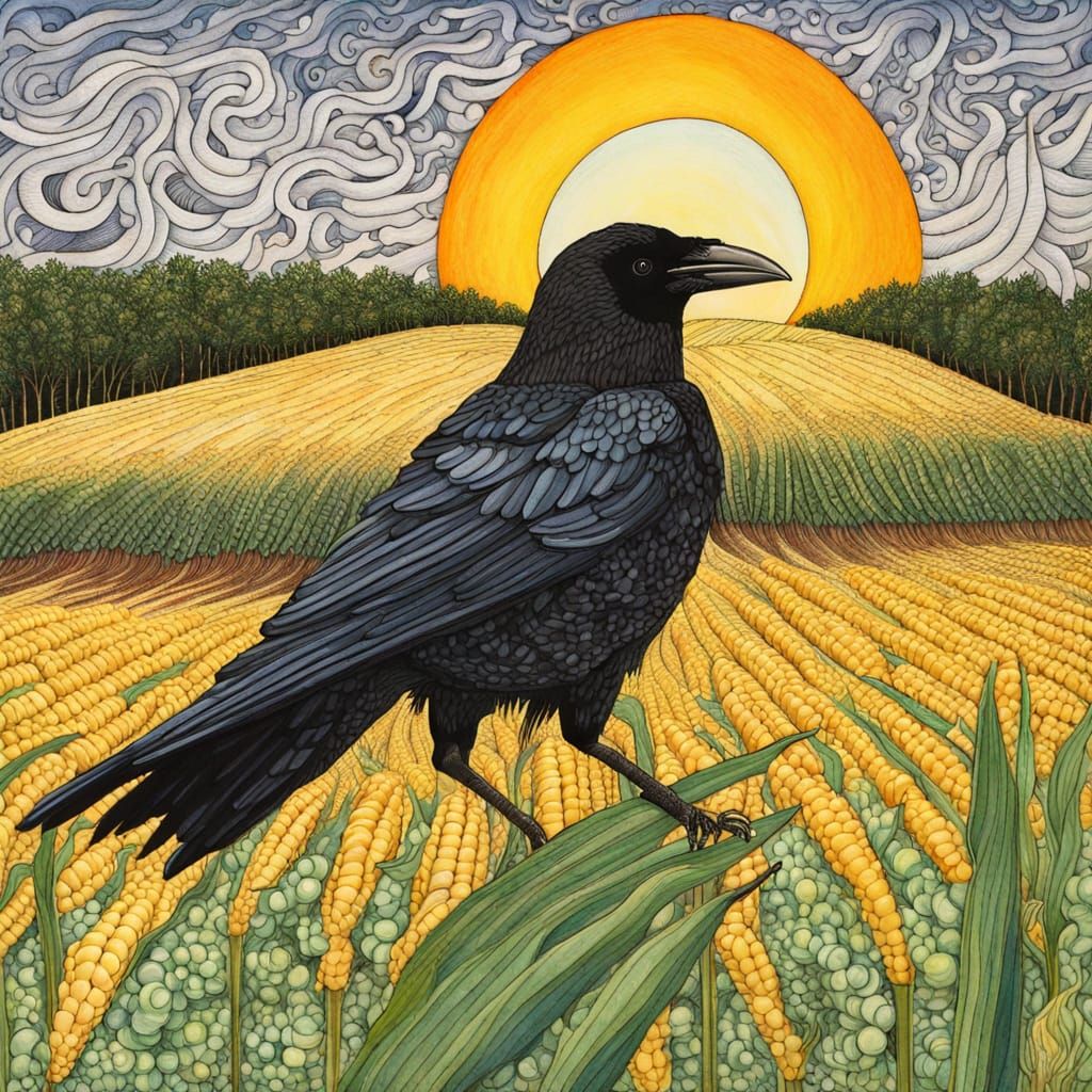 Crow on the Corn - AI Generated Artwork - NightCafe Creator