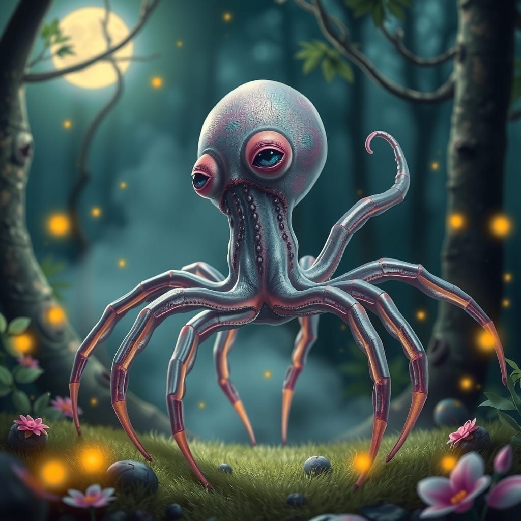Moonlit Fae Creature Dances on Delicate Legs - AI Art
