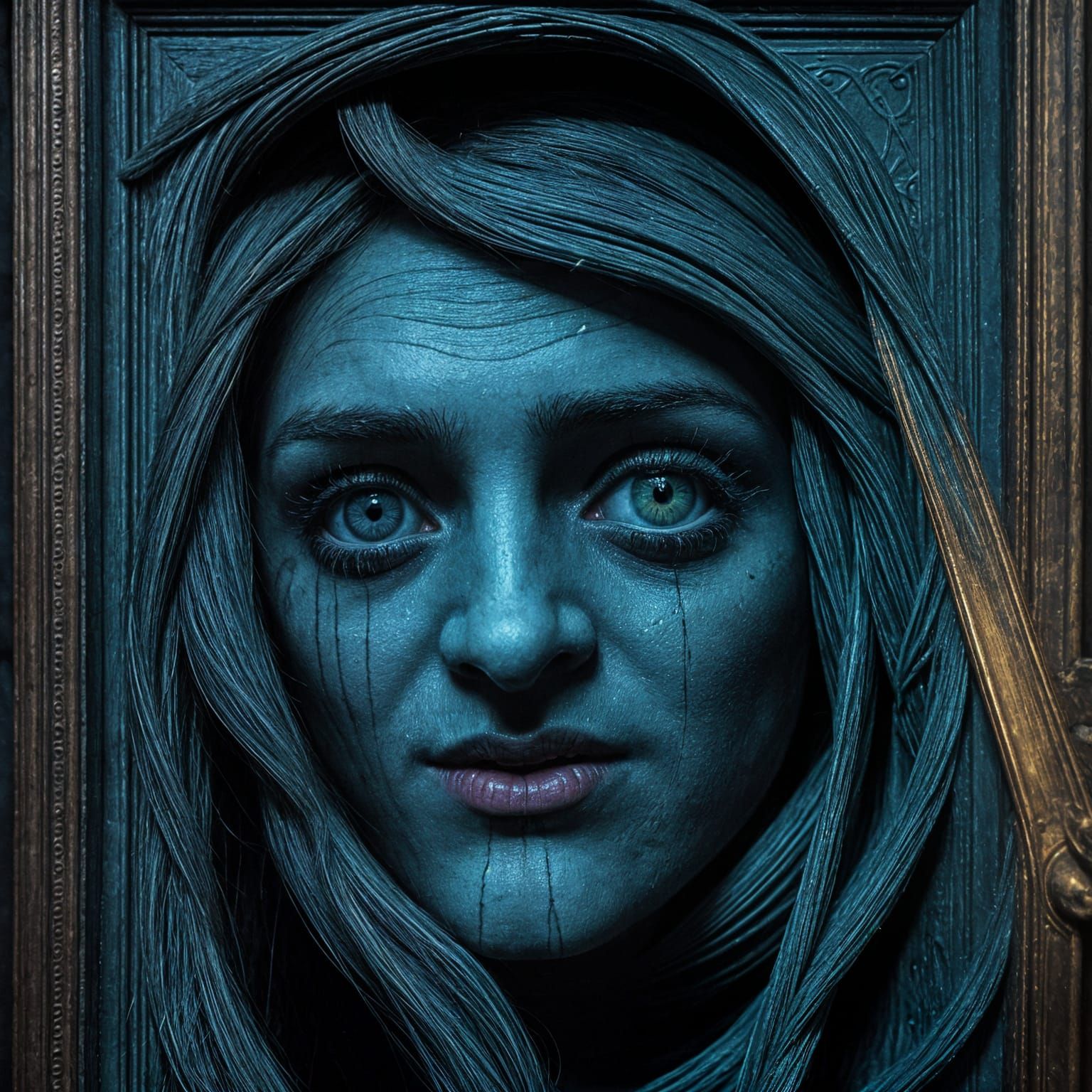 Gothic Girl Fled by Monstrous Companion in Triadic... - AI Art