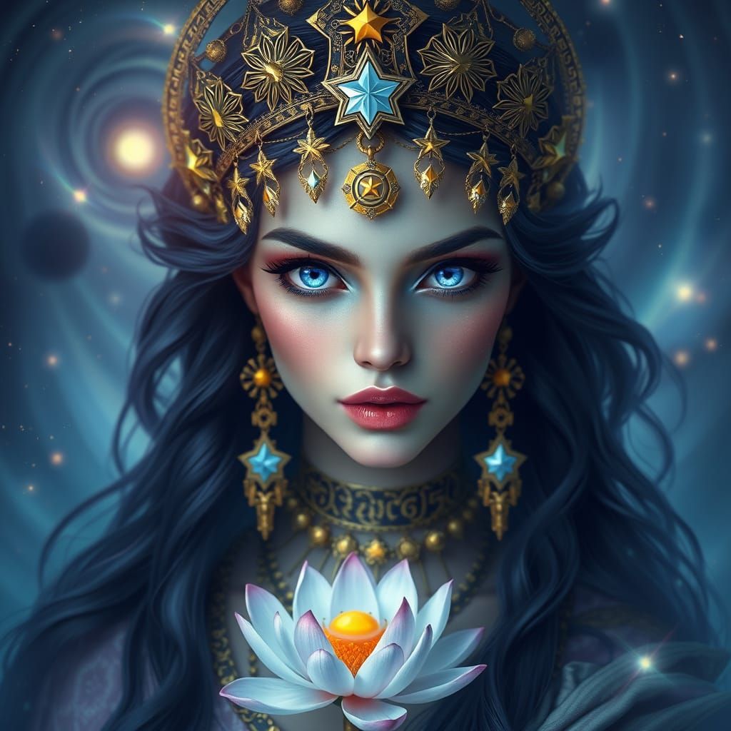 Regal Goddess Shines Amidst Celestial Bodies in Et... - AI Art