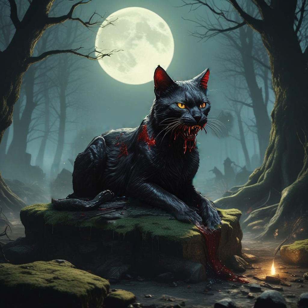 Dark Feline Beast with Bloody Prey - AI Art