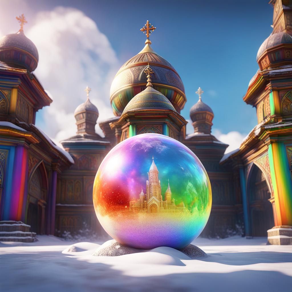 large snow crystal ball holding monastery - AI Generated Artwork ...