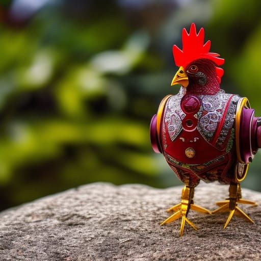 robot rooster with intricate details, HDR, beautifully shot ...