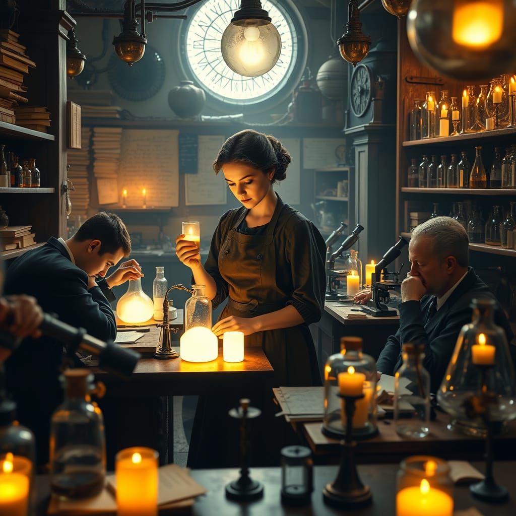 Vintage Inventors in Early 1900s Laboratory Scene - AI Art