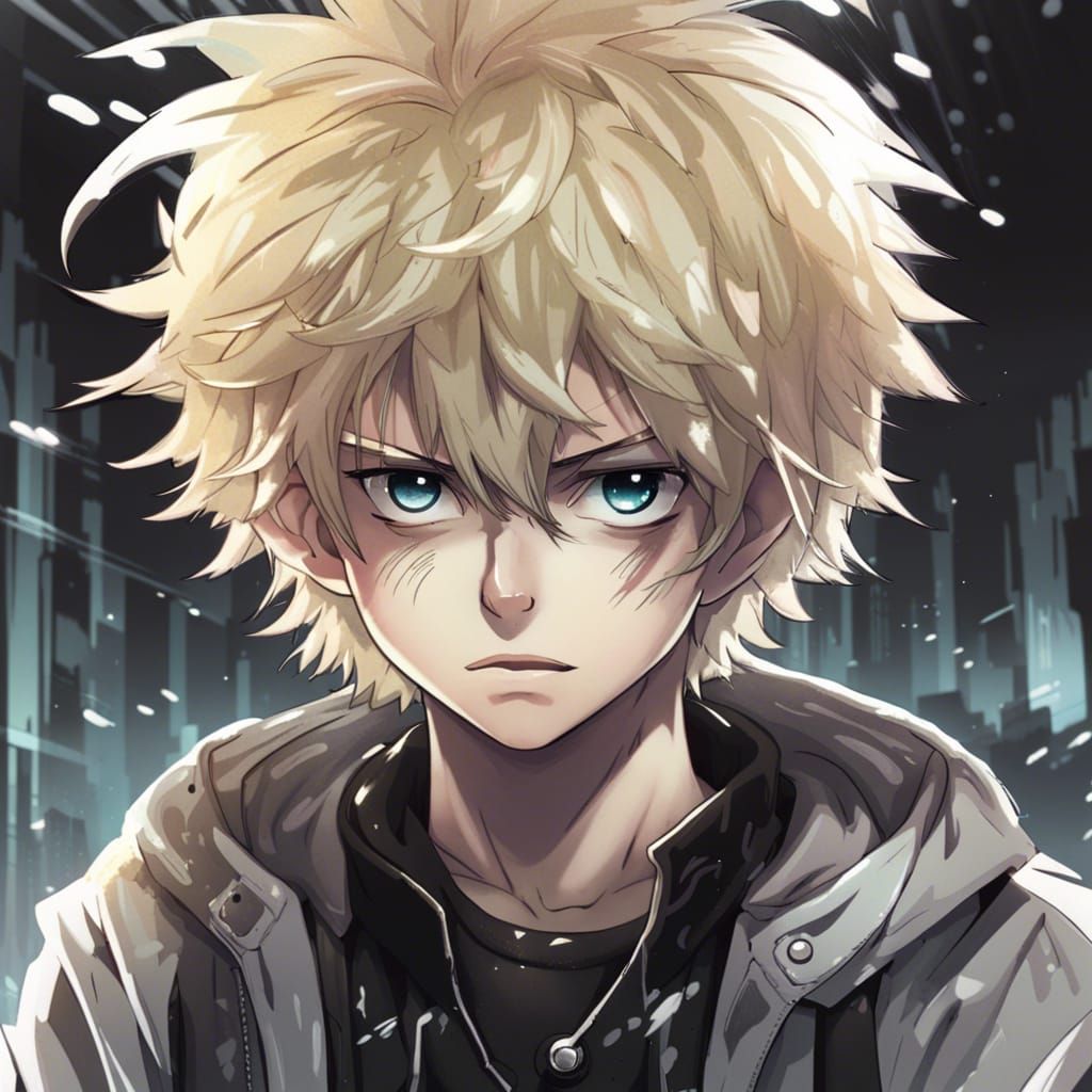 Boy with blonde fluffy hair thief in grunge angsty outfit,eyes ...
