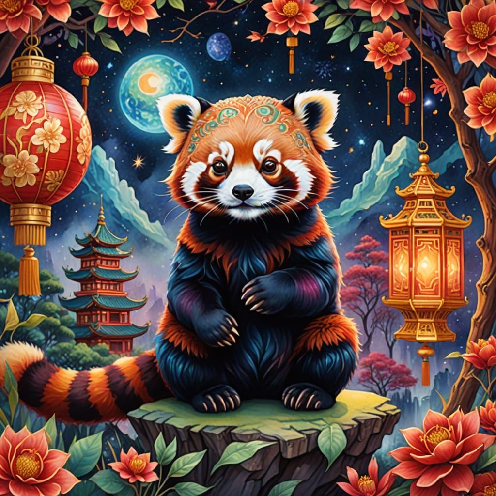 Ethereal Red Panda Illuminates Lunar New Year Pago... - AI Art