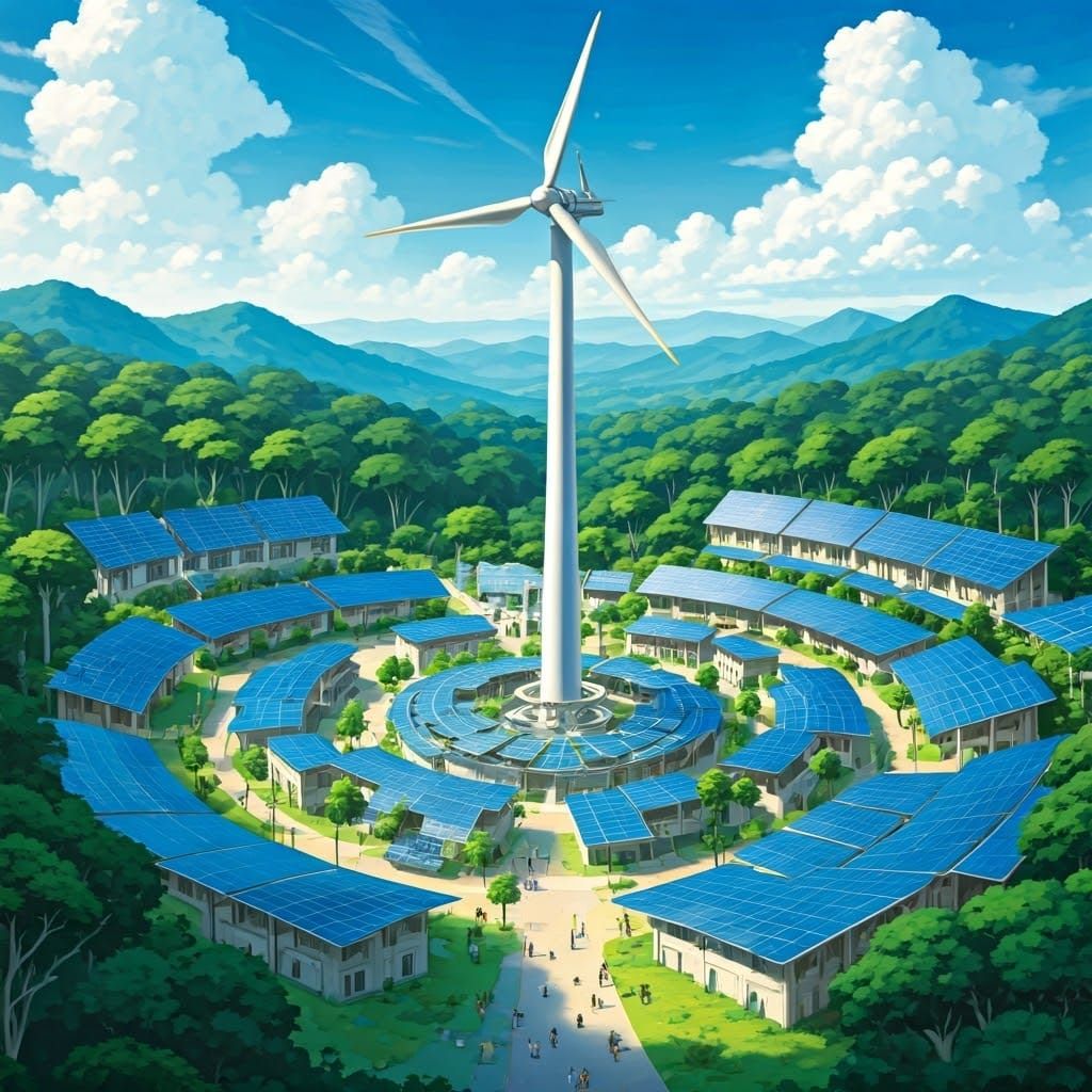 Solar Powered Eco Village in a Lush Rainforest Set... - AI Art