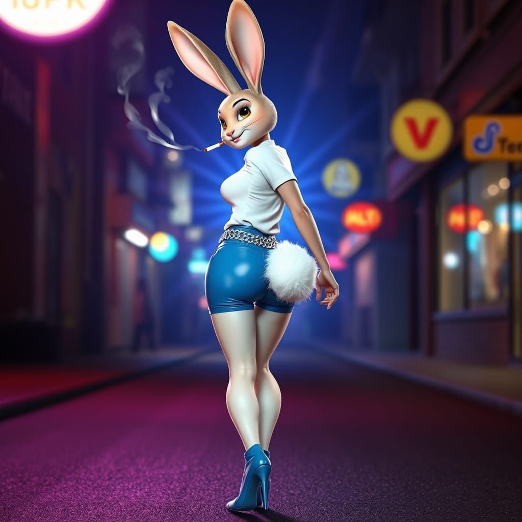 Sassy Rabbit Goddess in Cyberpunk Chic - AI Art