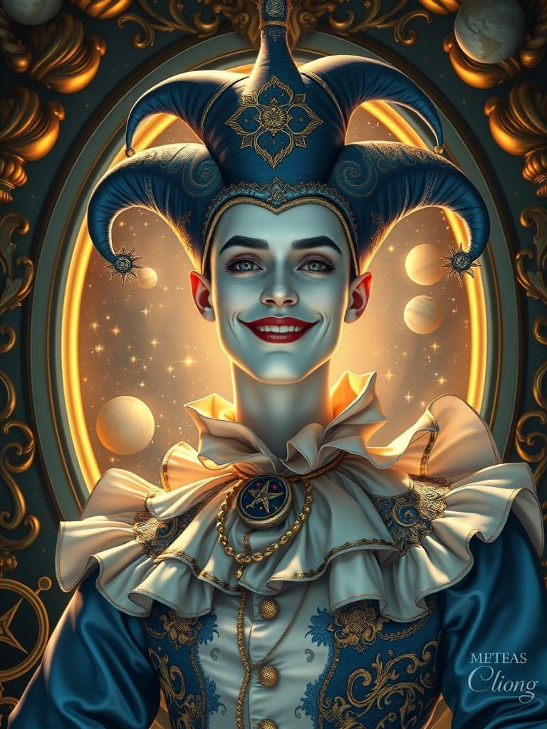 Androgynous Jester in Celestial Portal, Baroque-In... - AI Art