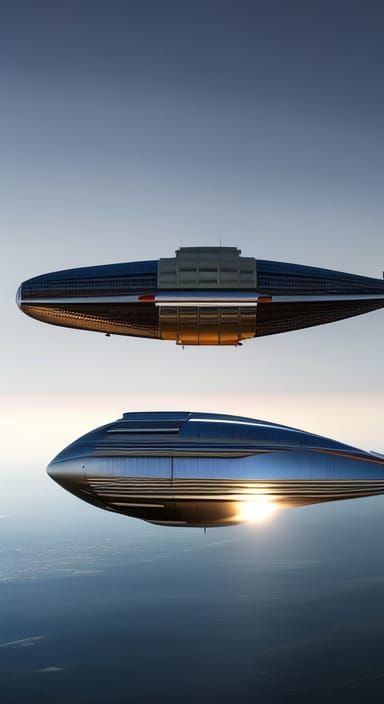 Aluminium design art Space ship zeppelin above earth atmosphere , Epic ...