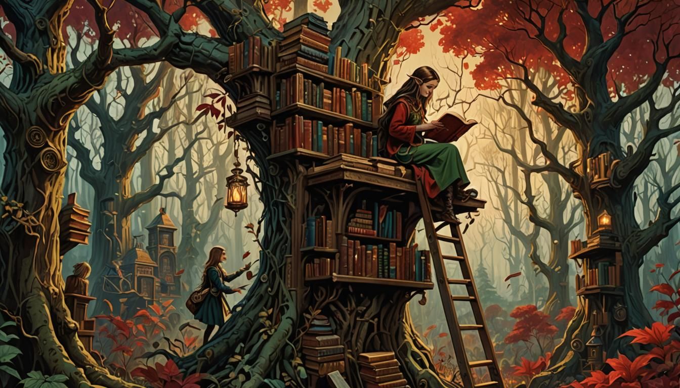 Ancient elven library 3 - AI Generated Artwork - NightCafe Creator