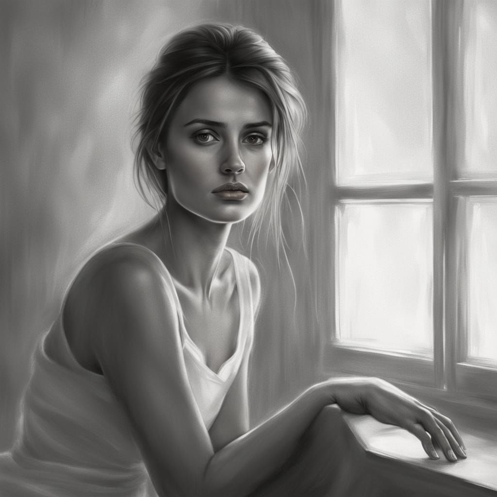 A portrait pencil drawing - Photorealistic Portrait of Penel...