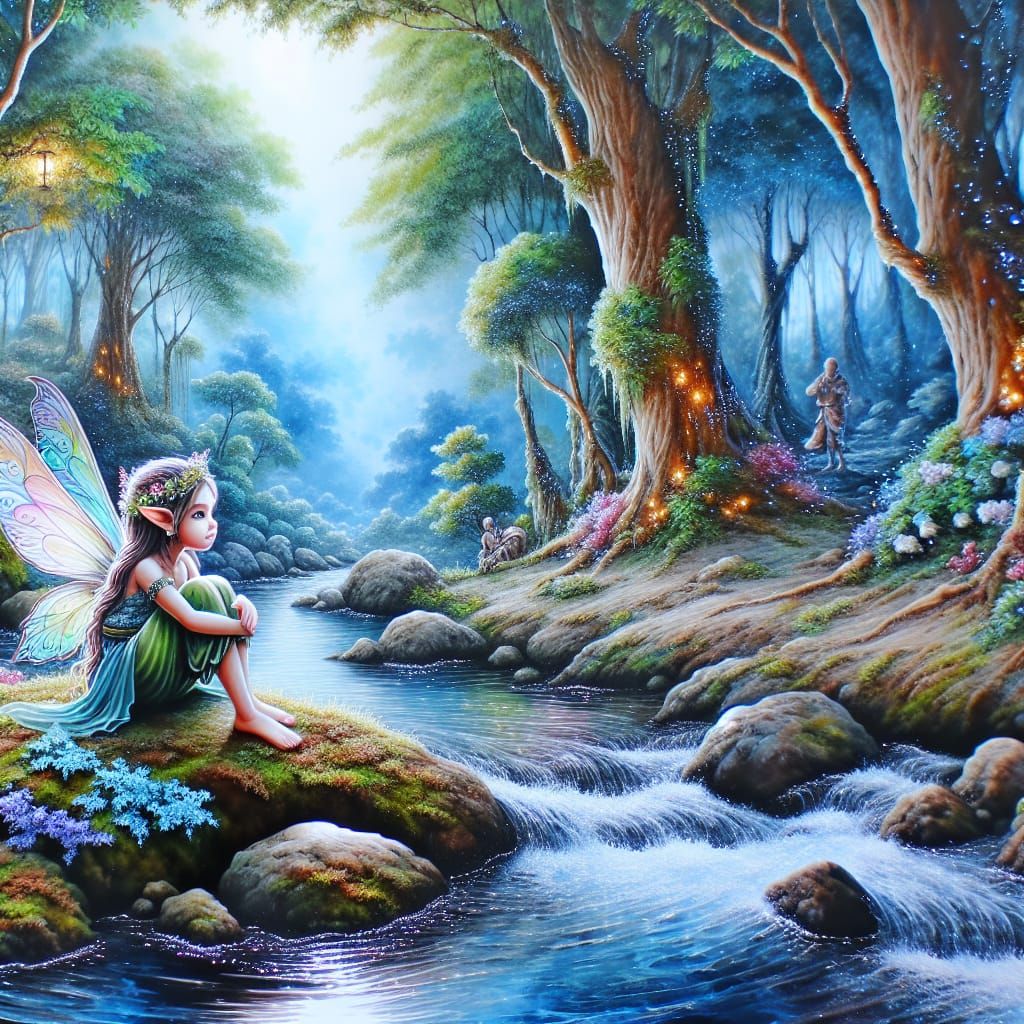 Mystical Fairy Sits by Enchanted River in Ultra-Re... - AI Art