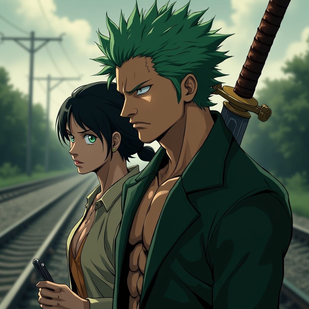Anime Warrior Roronoa Zoro Stands Tall with Hinata... - AI Art