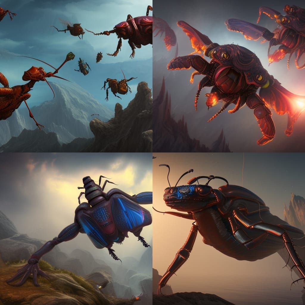 Humanoid bug people flying - AI Generated Artwork - NightCafe Creator