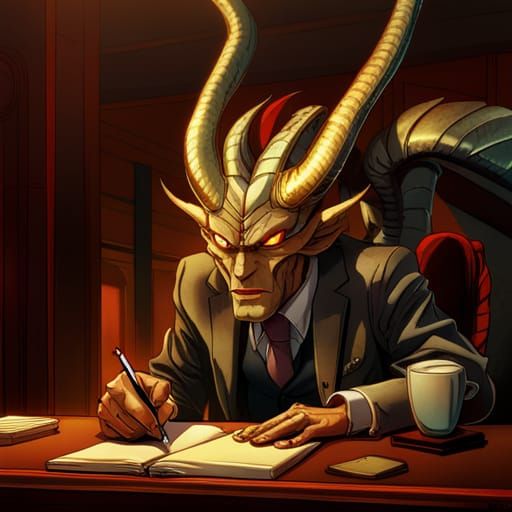 Demon With horns writing contracts - AI Generated Artwork - NightCafe ...