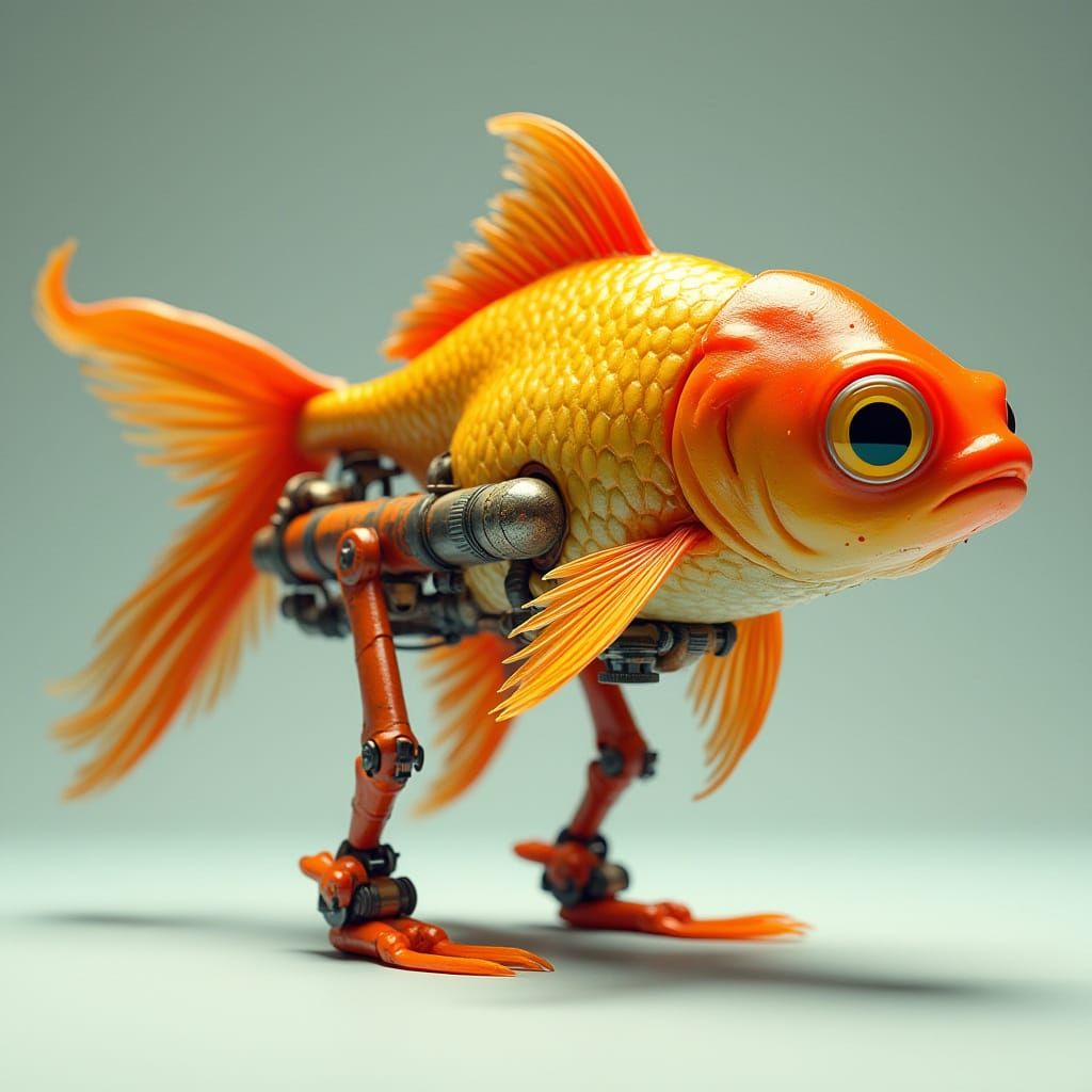 Robotic Goldfish Blasts Off with Futuristic Legs a... - AI Art