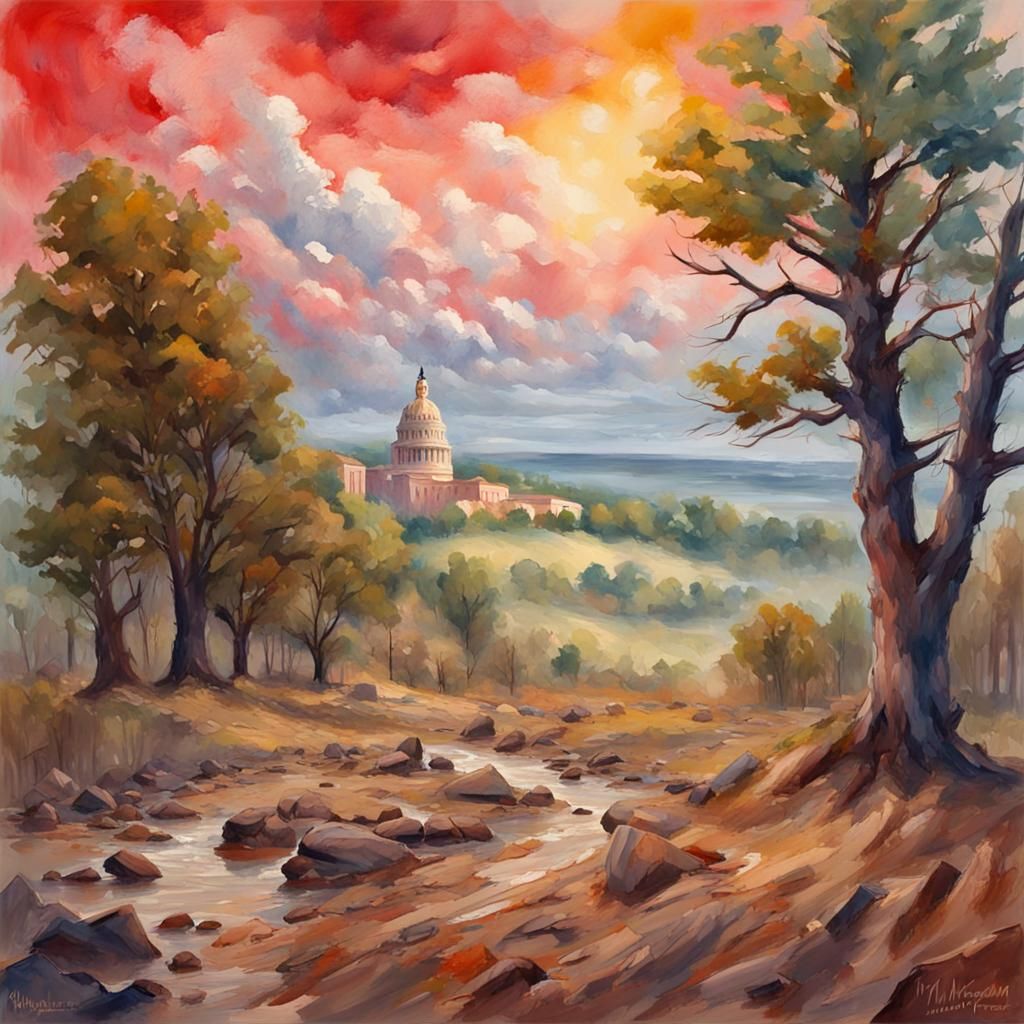 Idealic America scene landscape being guarded by a force of nature from ...