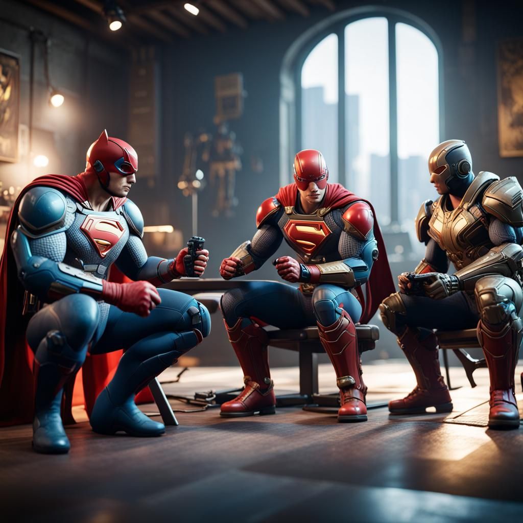 Superheros playing video games - AI Generated Artwork - NightCafe Creator