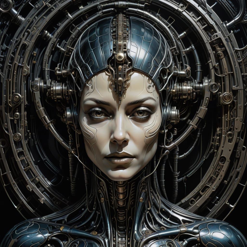 Cyborg Alien Portrait in Surrealistic Biomechanica... - AI Art