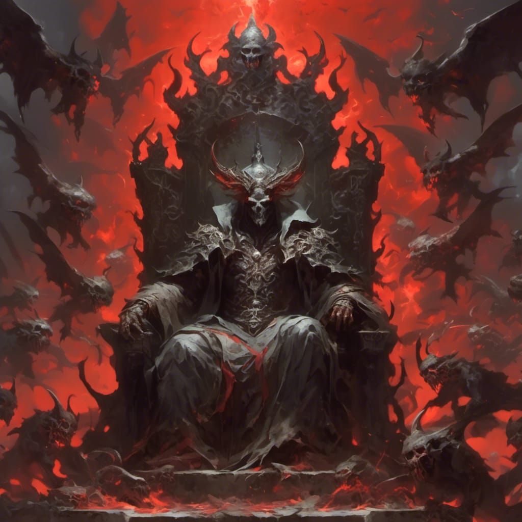 Deimos, god of demons and entropy, sat upon throne of skulls - AI ...