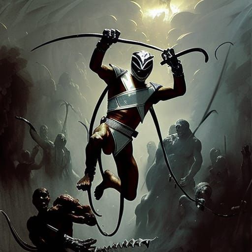 White Ranger from Power Rangers fighting Necromorphs horror Gustave ...