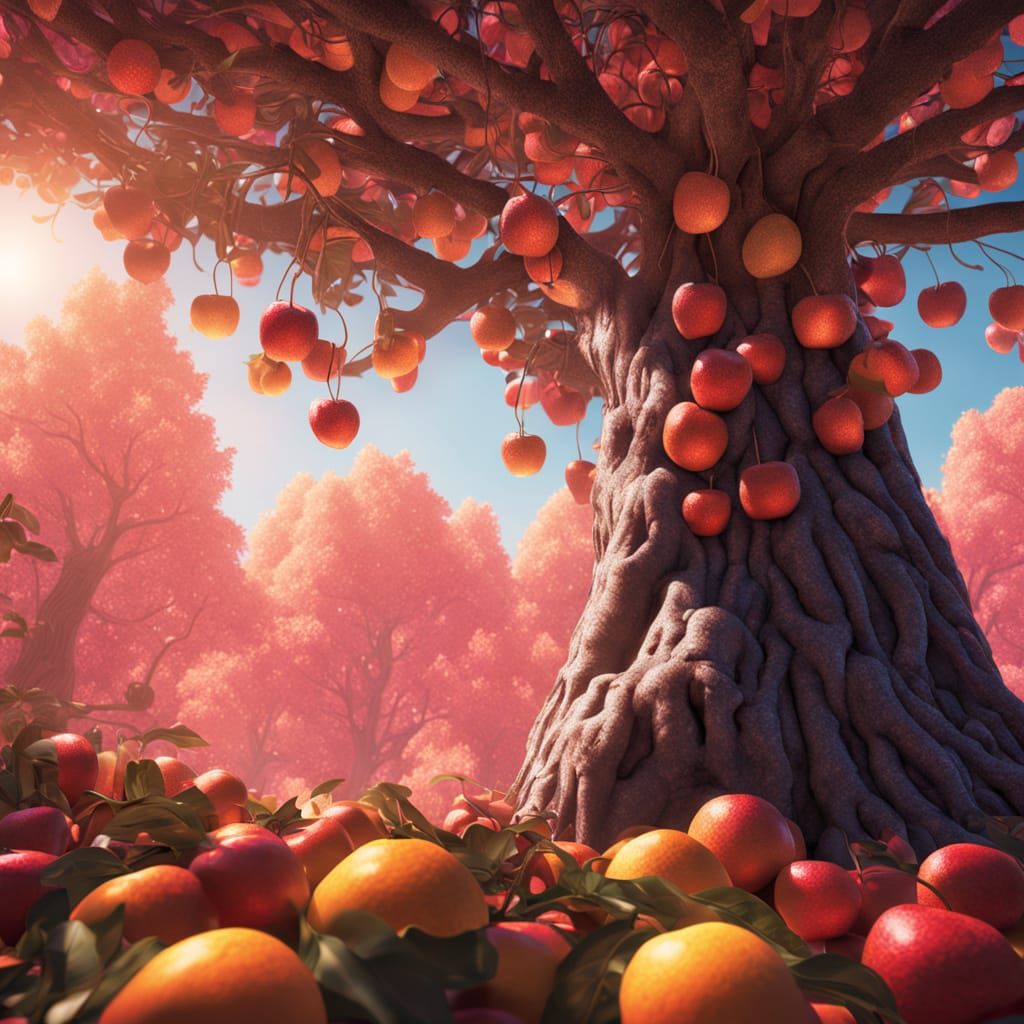 Bearing fruit - Majestic Hyper-Realistic Tree in a Vibrant F...