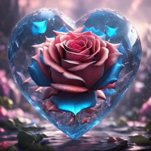 epic rose in a crystal heart sparkels,epic light