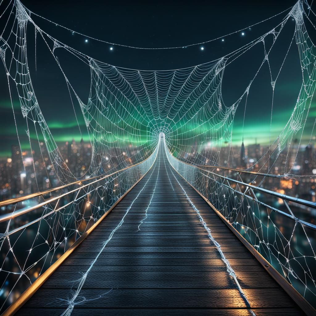 Webbed Suspension Bridge Over the City - AI Generated Artwork ...