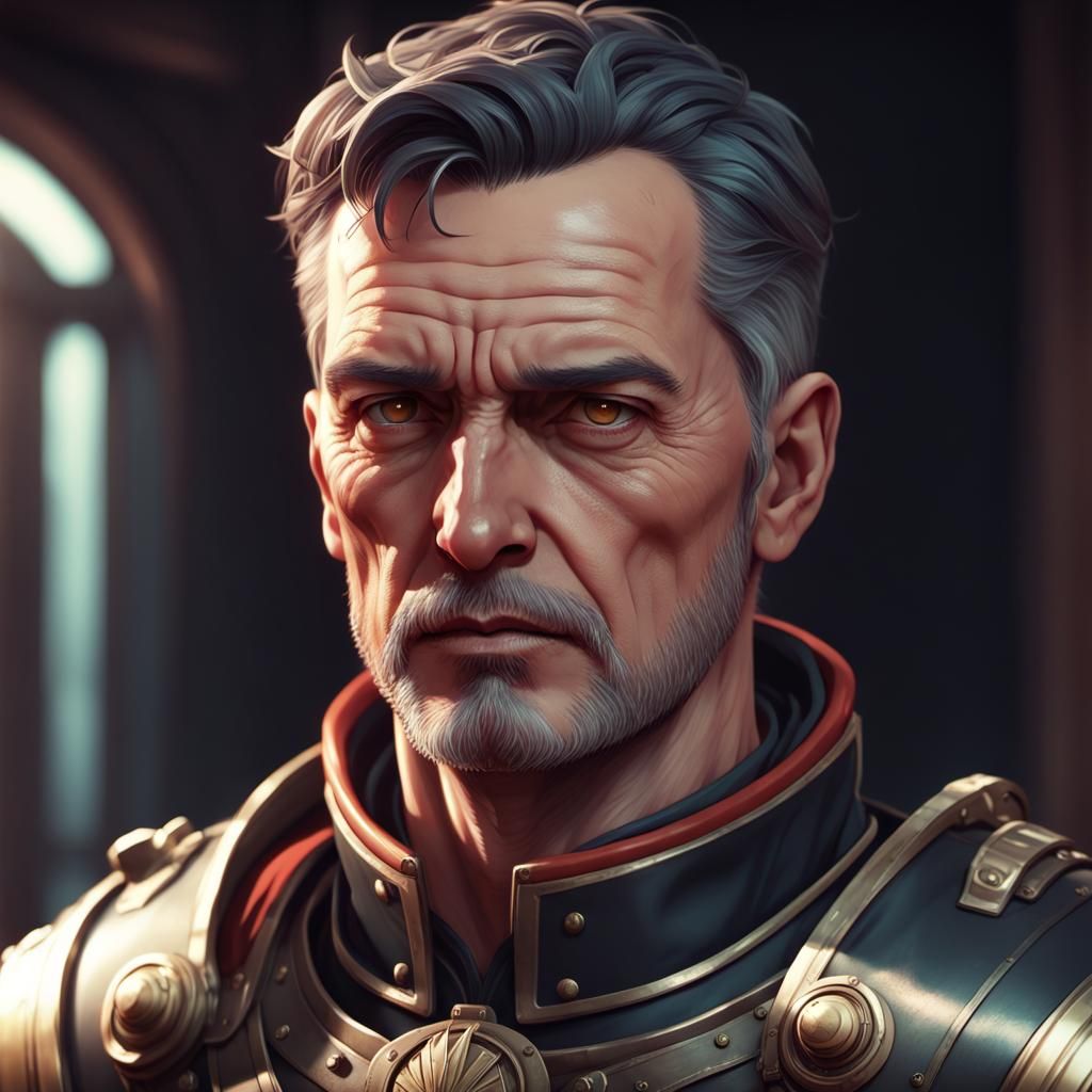 male middle-aged roman centurion, (detailed portrait), dieselpunk, in ...