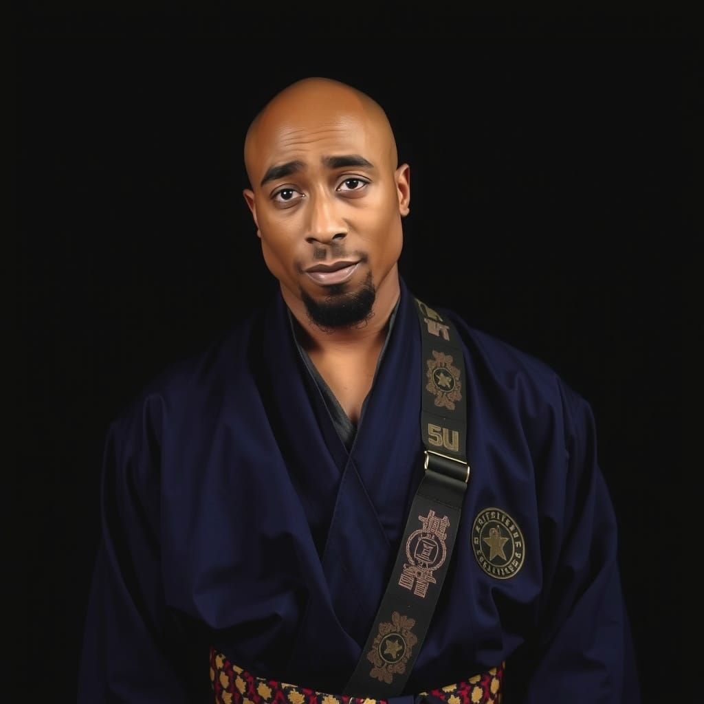 Tupac Shakur in Navy Kimono Portrait - AI Art
