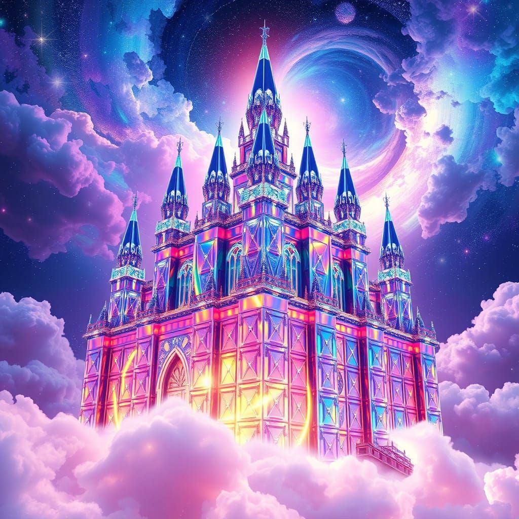 Celestial Castle of Iridescent Cubes - AI Art