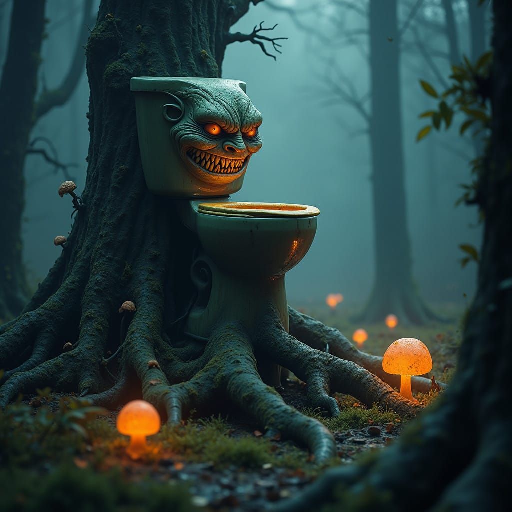 a toilet with a human head - Ethereal Toilet Idol in Mystic ...