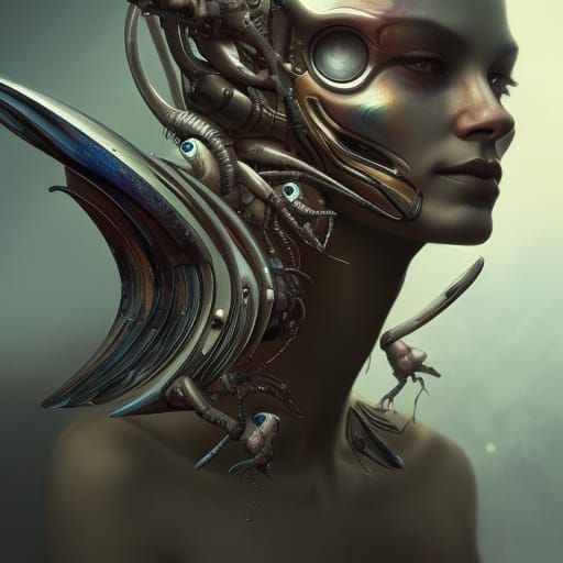 strange alien cyborg insect futuristic unknown species wings - AI ...