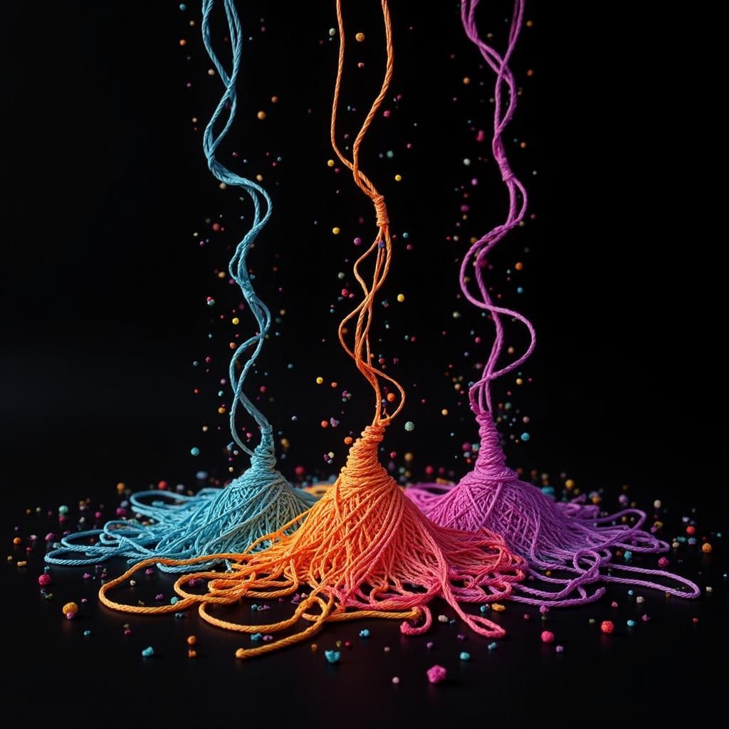 Vibrant Thread Spools Fall in a Dark Corner - AI Art