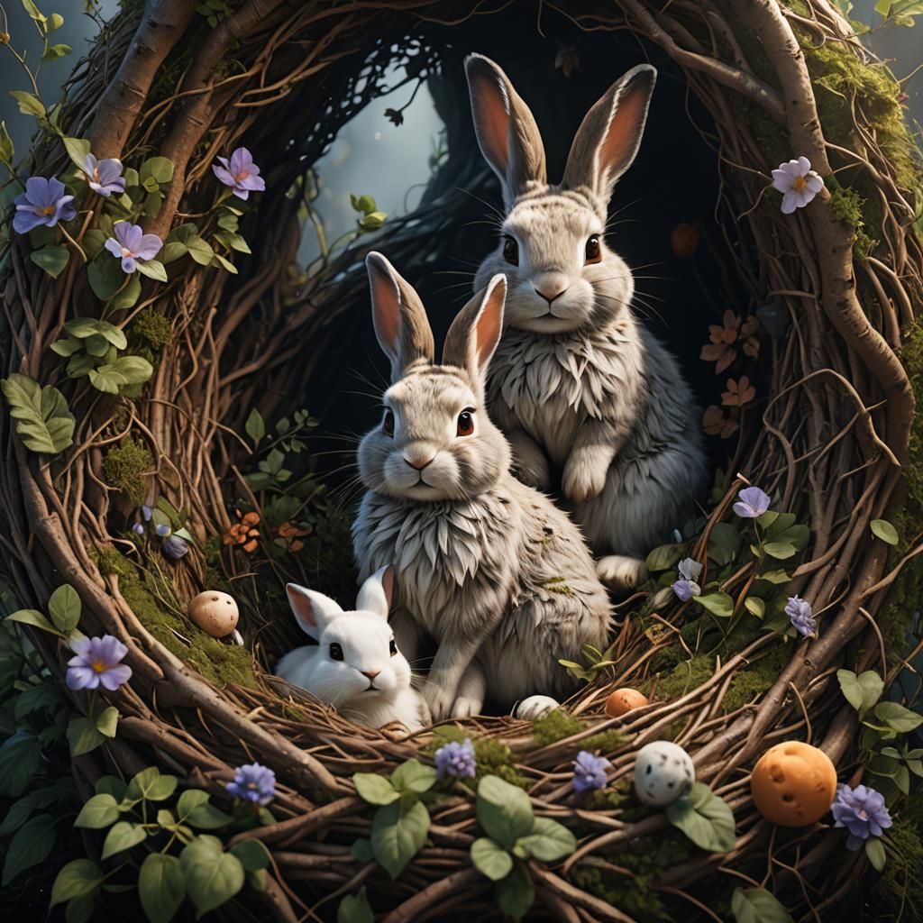 rabbits nest - AI Generated Artwork - NightCafe Creator
