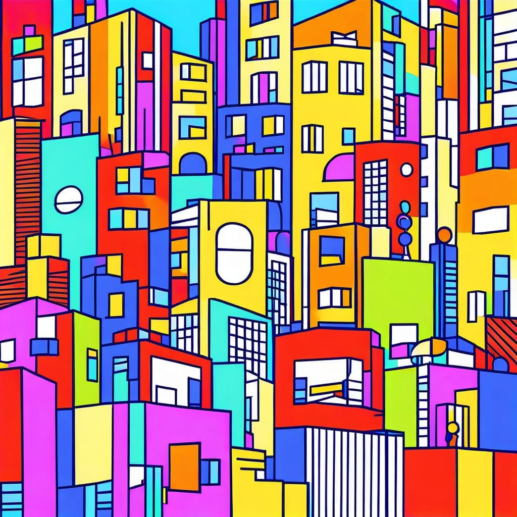 Vibrant Cityscape in Retro Pop Art Style - AI Art