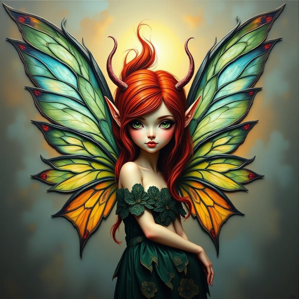 Enchanting Redheaded Fairy with Vibrant Iridescent... - AI Art