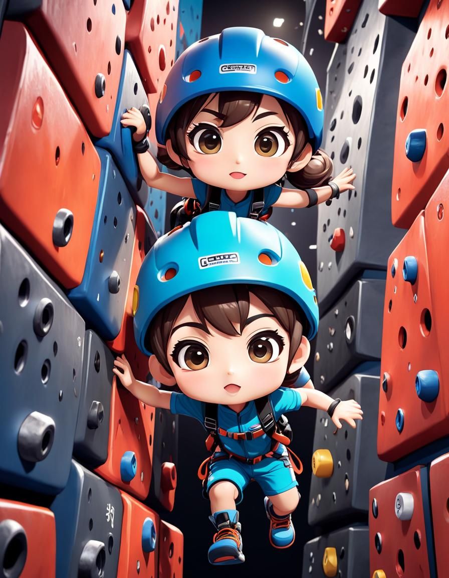 Chibi Boy and Girl work as Climber Wall Gym - AI Generated Artwork ...