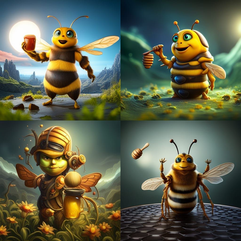 Anthropomorphic bee with honey cup - AI Generated Artwork - NightCafe ...